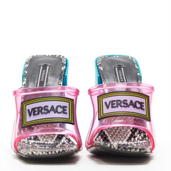 Versace | Shoes | Versace Ss9 Runway Pink Pvc 9s Logo Square Toe Block ...